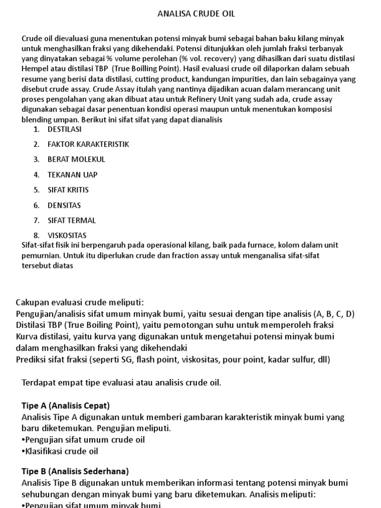 Analisis Crude Assay | PDF