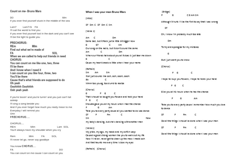 Count On Me Bruno Mars Chords | PDF | Song Structure | Songs