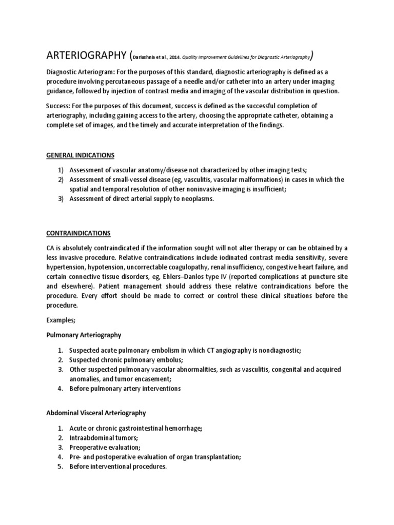 Diagnostic Arteriography Guidelines | PDF