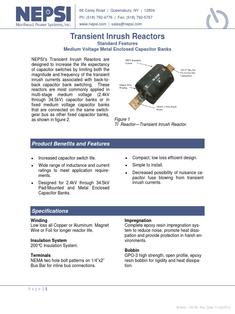 100 06 Transient Inrush Reactors Literature | PDF | Capacitor ...