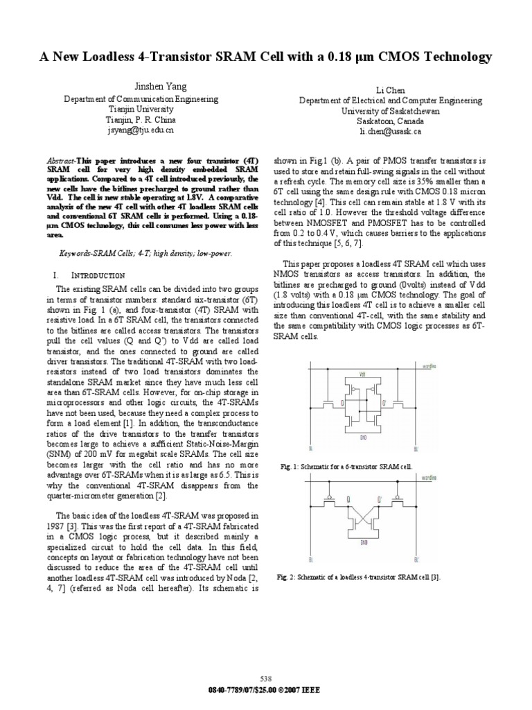 A New Loadless 4-Transistor SRAM Cell With A 0.18 M CMOS Technology ...