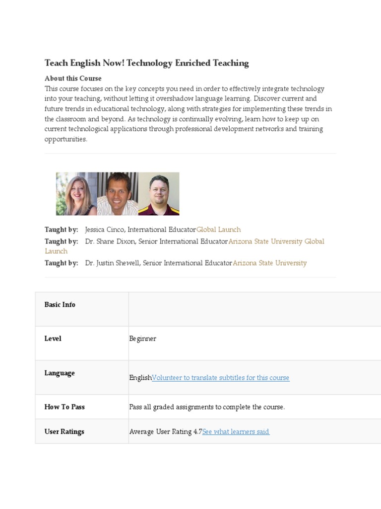 Teach English Now - Technology Enriched Teaching | PDF | Lesson Plan | Teachers