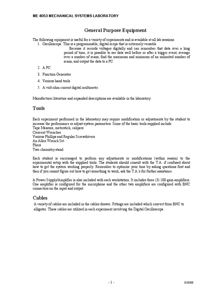 General Purpose Equipment: Me 4053 Mechanical Systems Laboratory | PDF | Bit | Computer Engineering