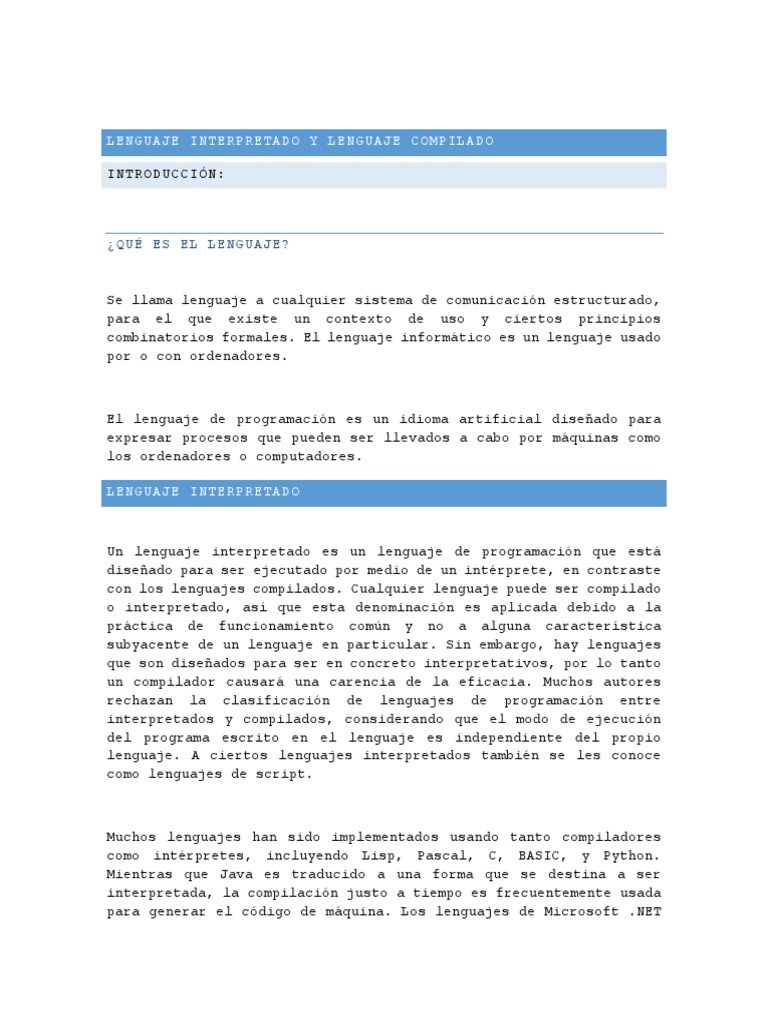 Lenguaje Interpretado y Lenguaje Compilado | PDF | Lenguaje de ...