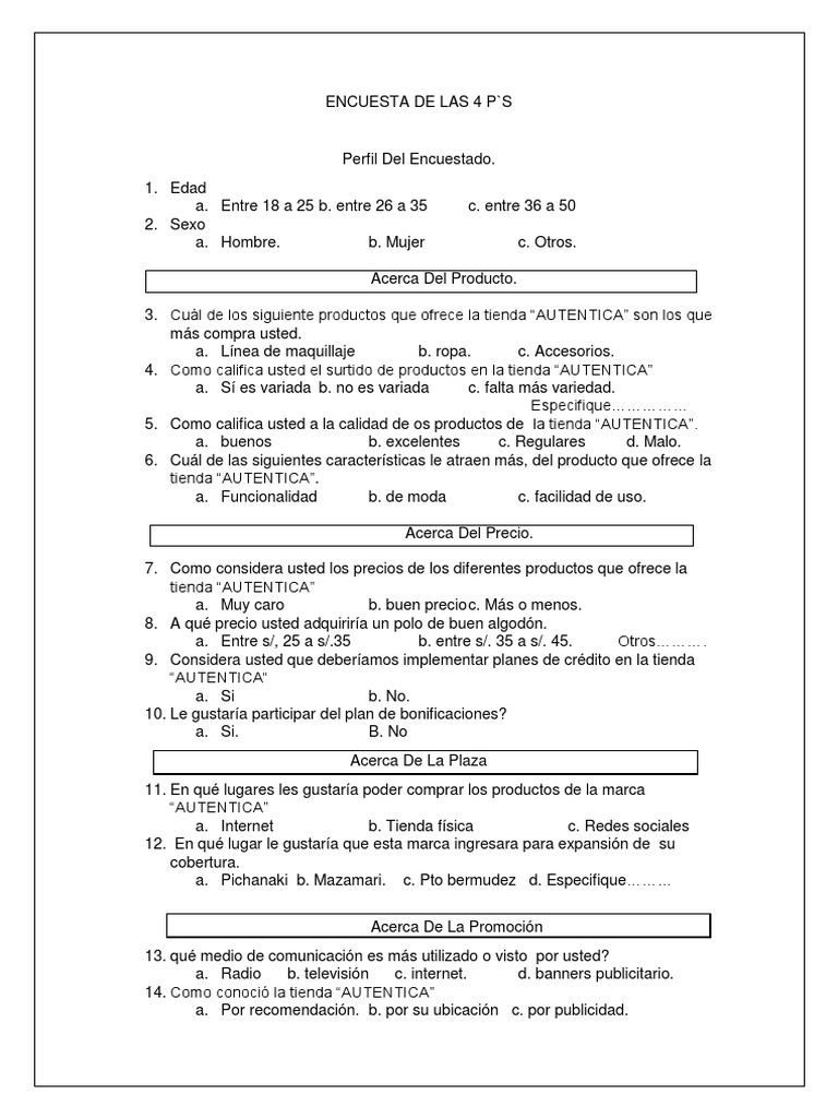 Encuesta de Las 4 P, S | PDF