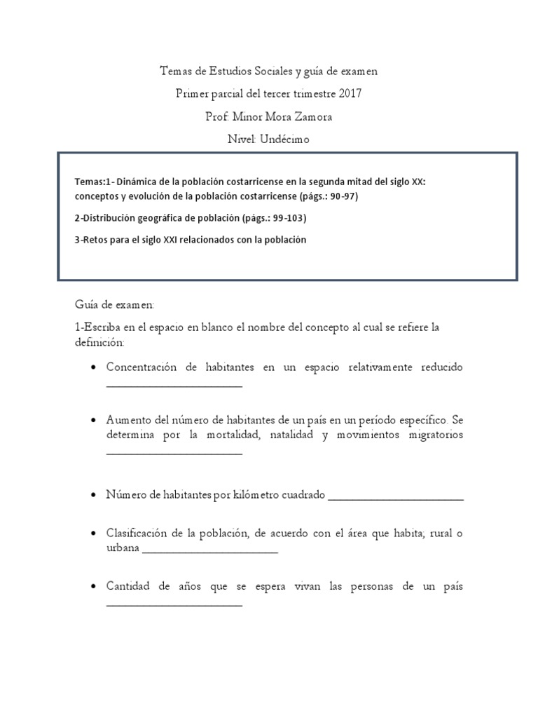 Temas de Estudios Sociales y Guía de Examen Primer Parcial | PDF