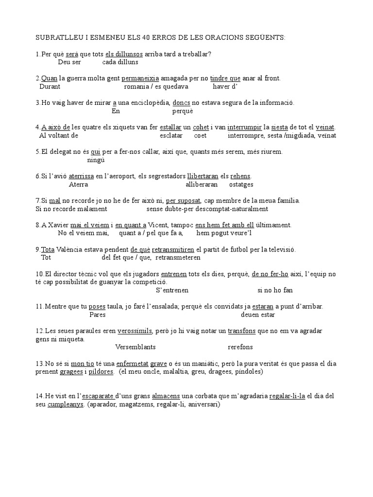 Esmenaerrorsalesoracions 02 CORRECCI 1 | PDF