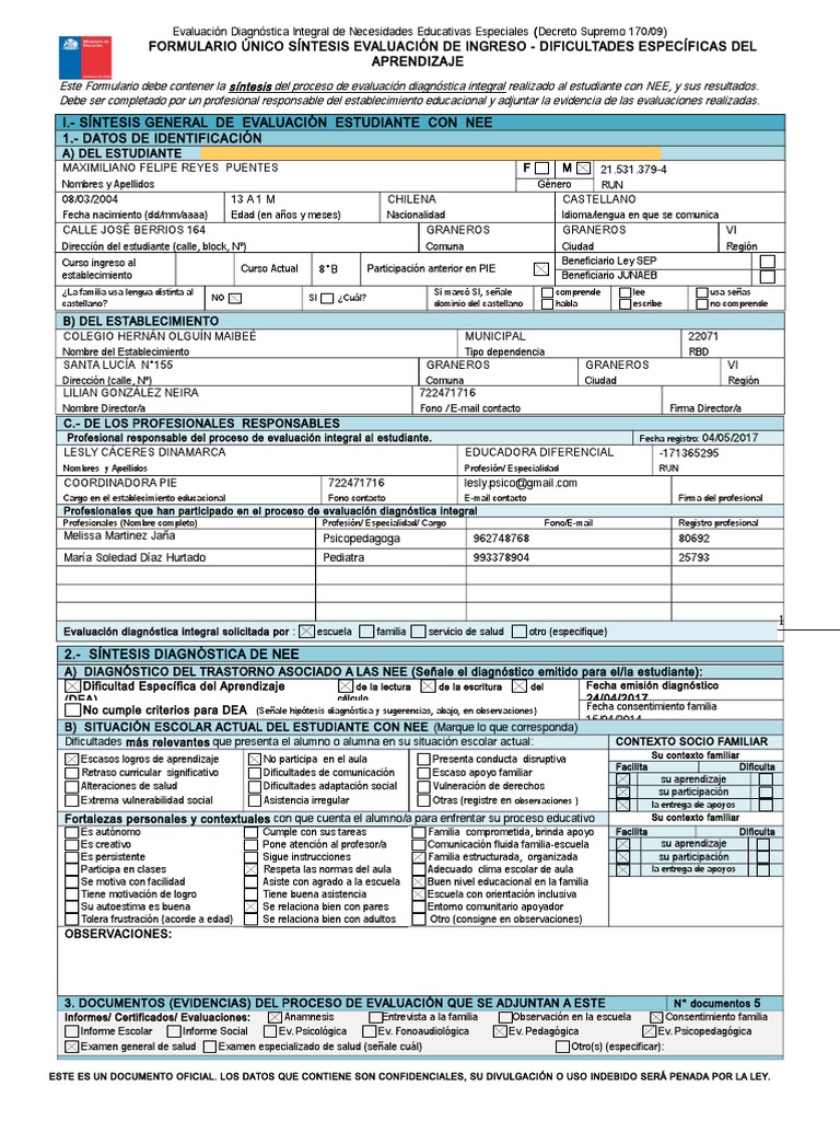 Ejemplo de Formulario Fudei Completo | PDF | Aprendizaje | Evaluación