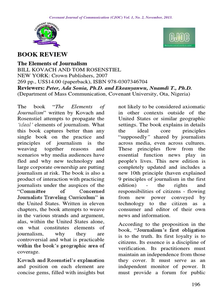 The Elements of Journalism BILL KOVACH A PDF | PDF | Journalism | News