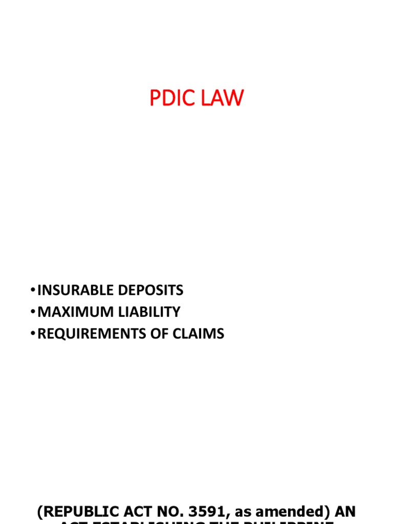 Pdic Law | PDF | Deposit Insurance | Deposit Account