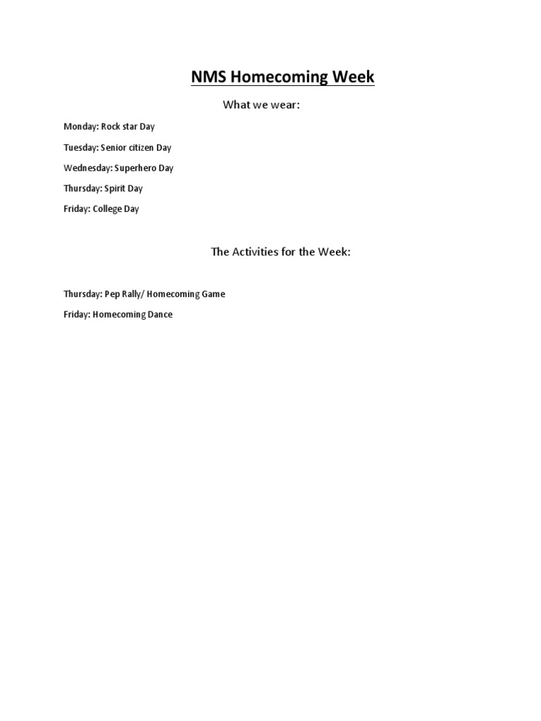 Nms Homecoming Week | PDF
