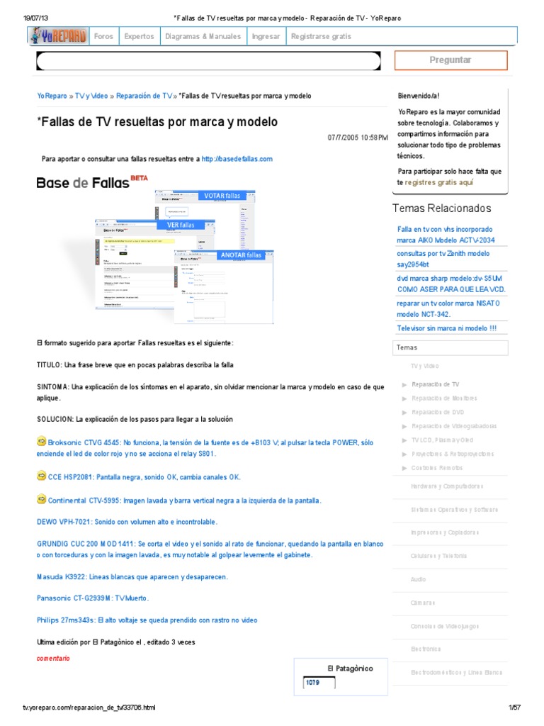 Fallas de TV Resueltas Por Marca y Modelo Reparacion de TV YoReparo PDF | PDF | Televisión | Mosfet