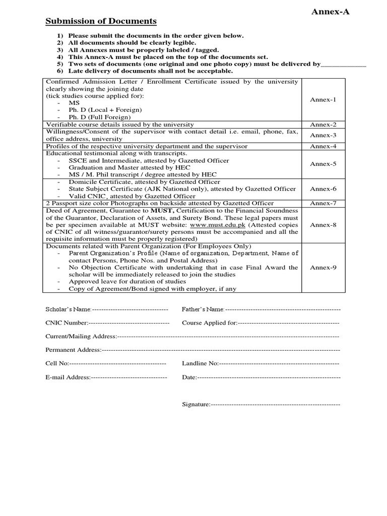 Annex-A Submission of Documents | PDF | Doctor Of Philosophy | Government