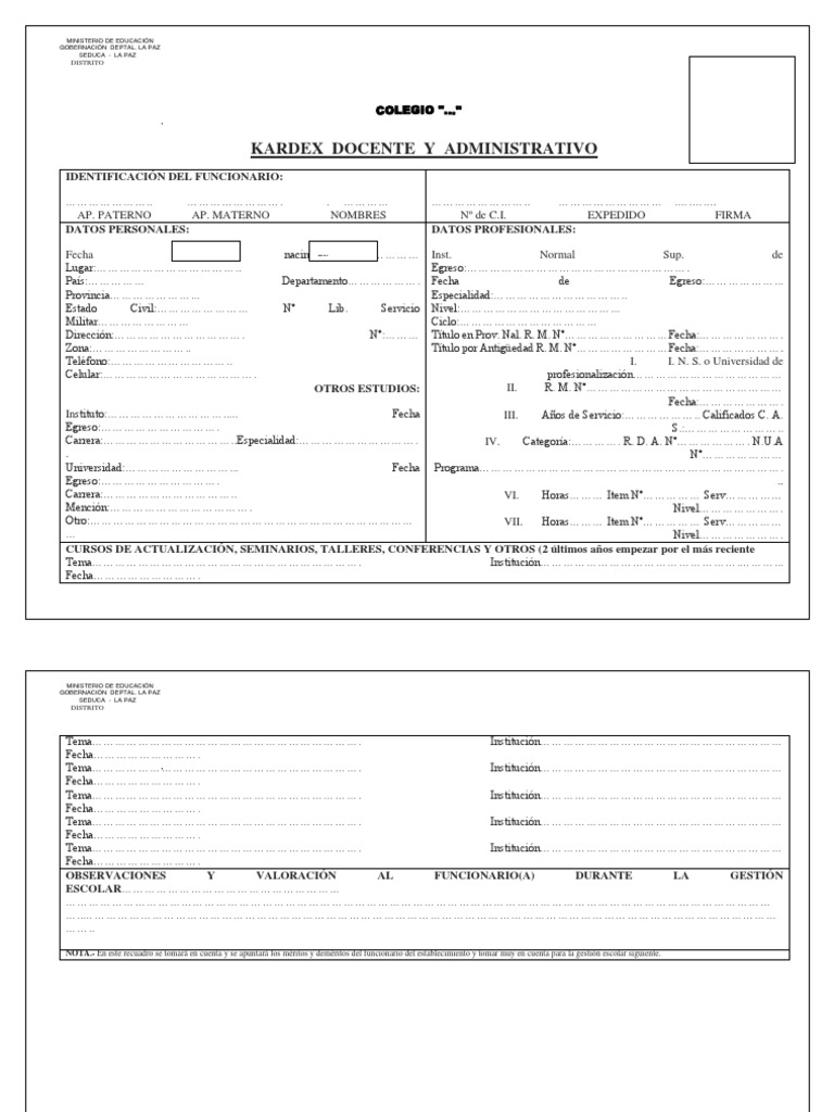 Kardex Docente y Administrativo Modelo