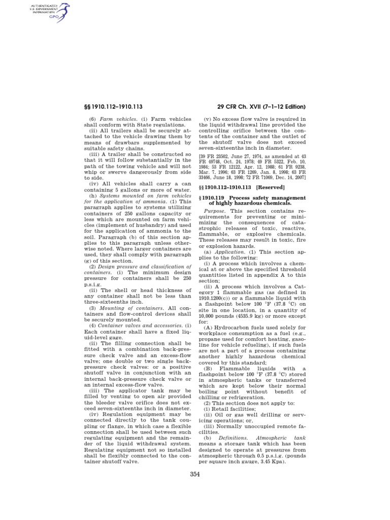 Osha 29 CFR 1910.119 PDF | PDF | Safety | Employment