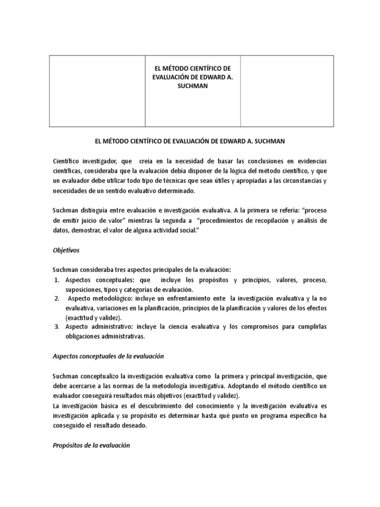 Metodo Cientifico Evaluacion Edward Suchman | Método científico | Ciencia