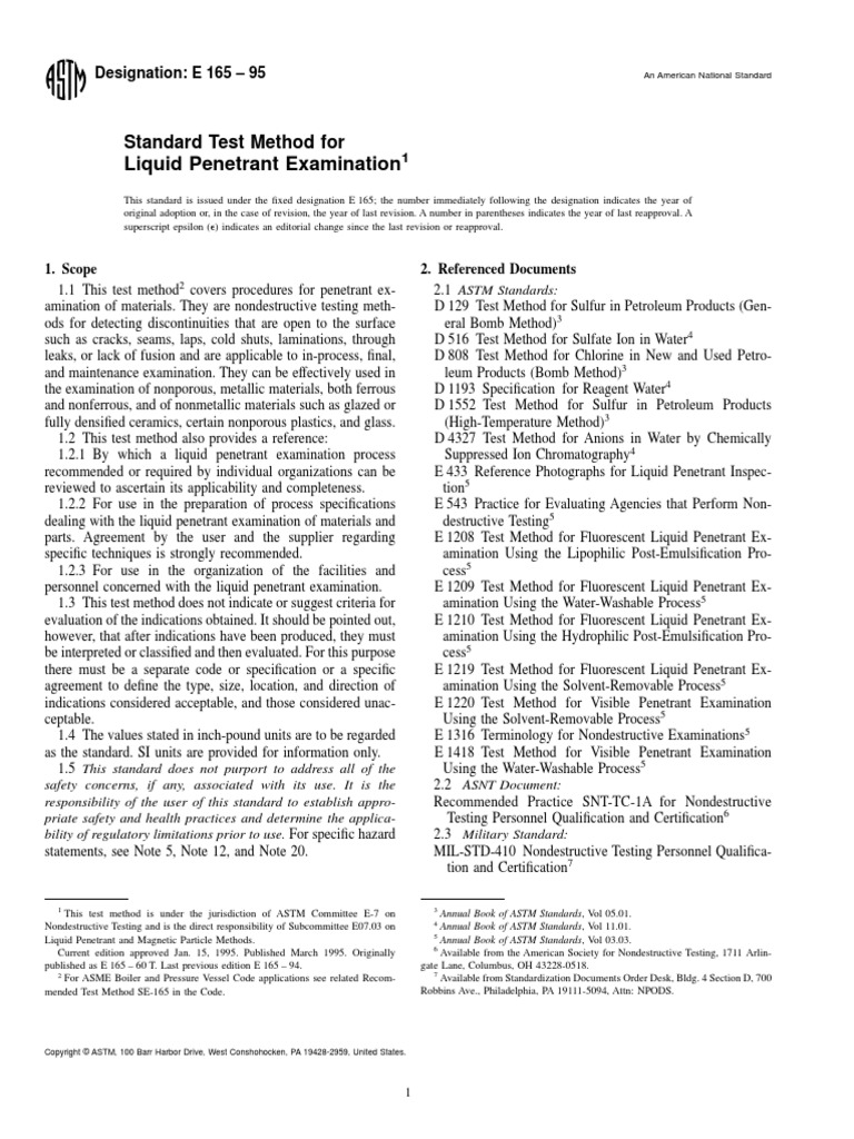 Astm - E165 LP PDF | PDF | Nondestructive Testing | Emulsion