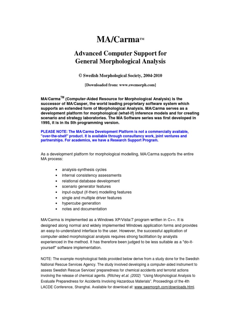 MA/Carma: Advanced Computer Support For General Morphological Analysis ...