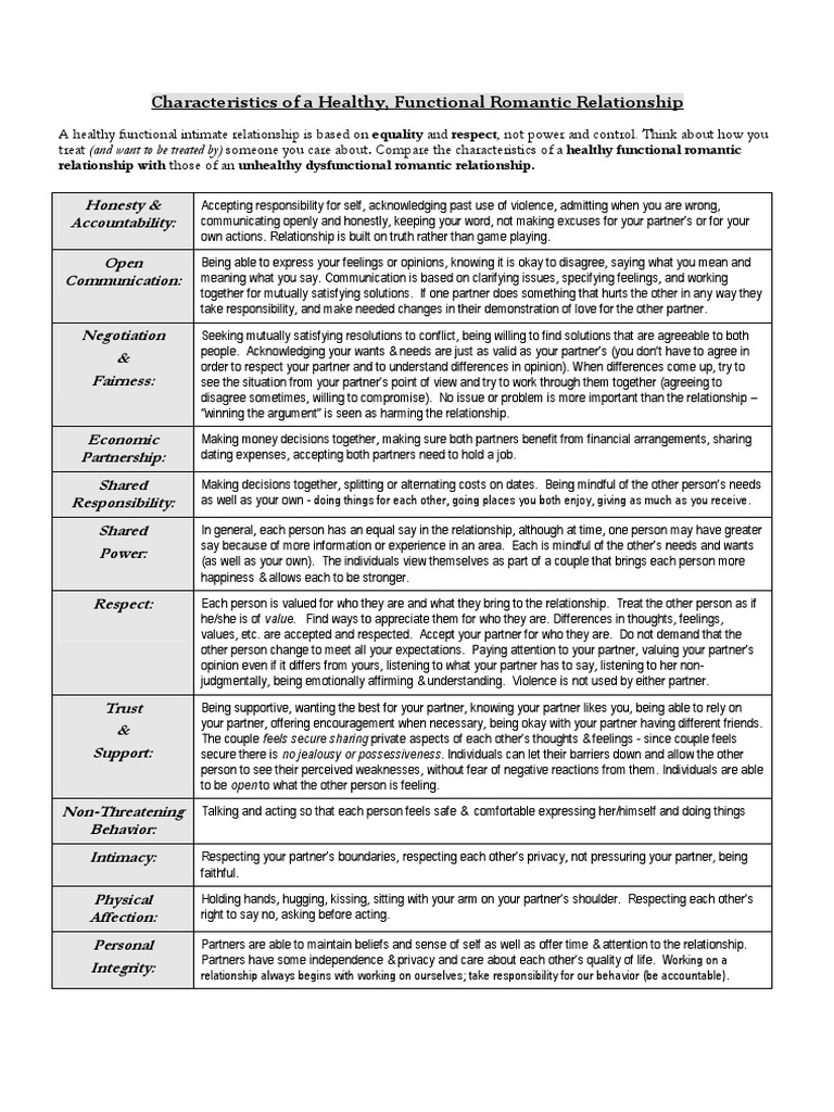 Traits of Healthy Romantic Relationships | PDF | Feeling | Romance (Love)