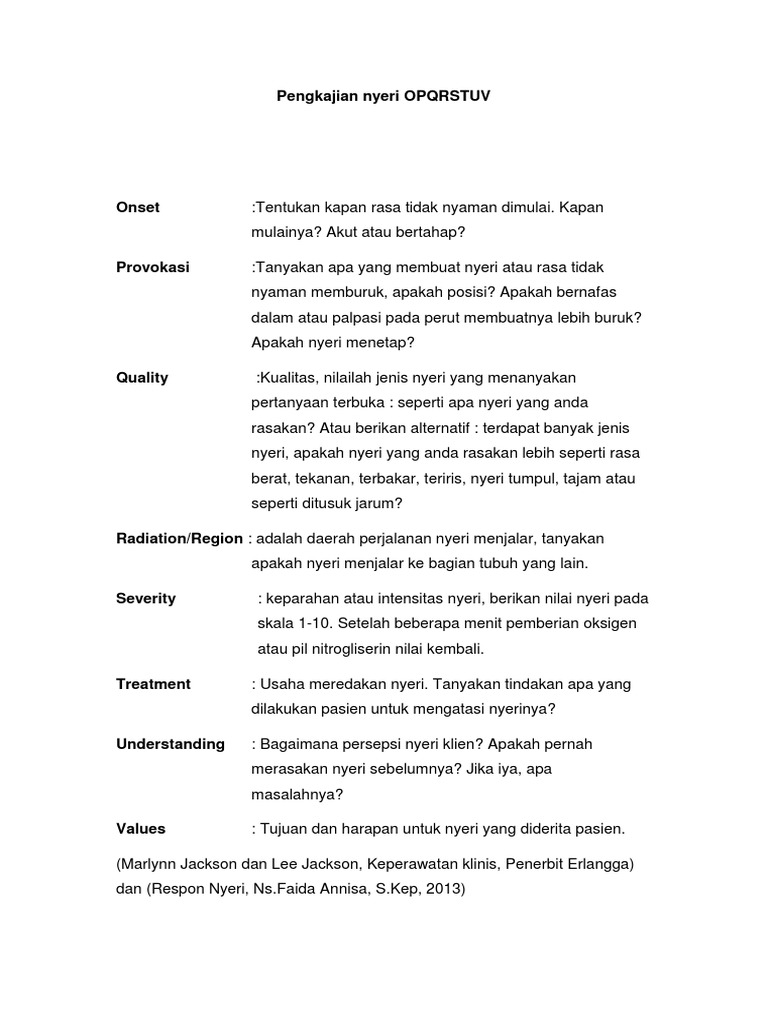 Pengkajian Nyeri Metode OPQRSTUV | PDF | Pengembangan Diri