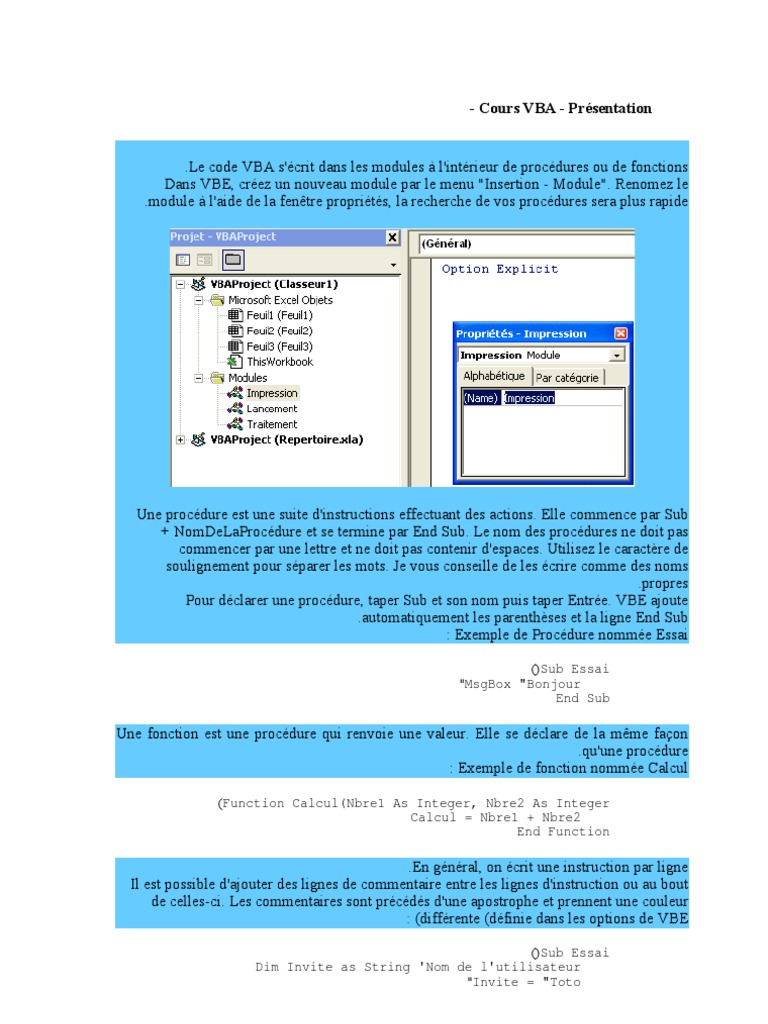 Cours VBA | PDF | Microsoft Excel | Variable (informatique)