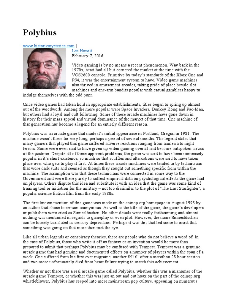 Polybius | PDF | Video Games | Entertainment