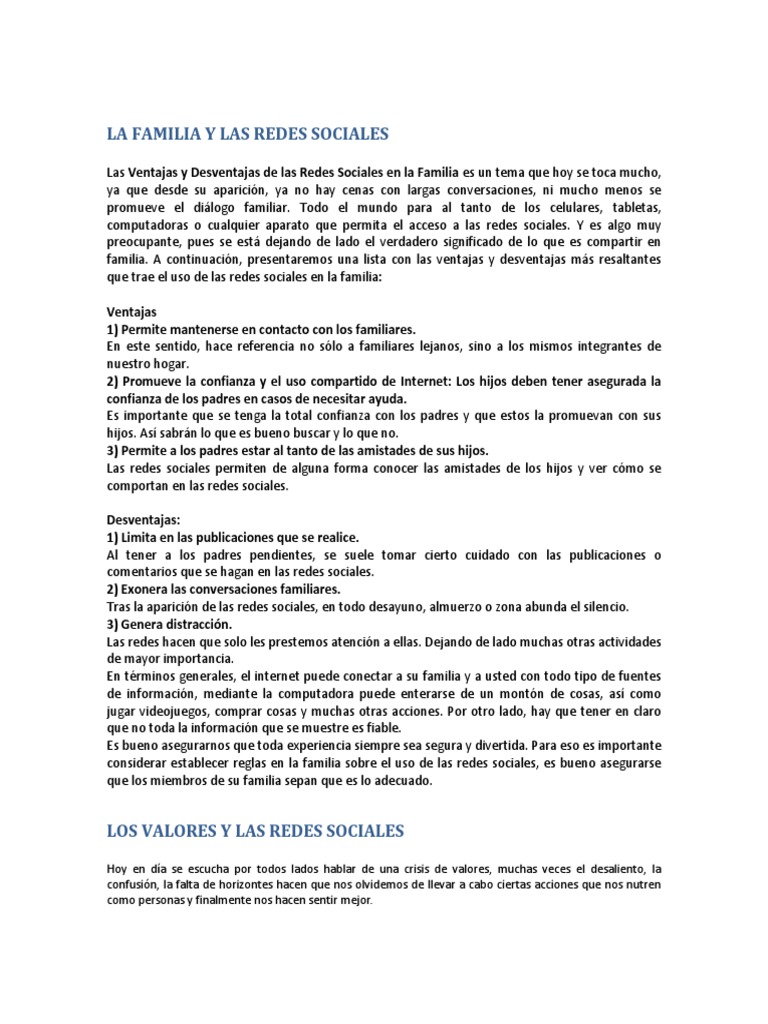La Familia y Las Redes Sociales | PDF | Servicio de redes sociales ...