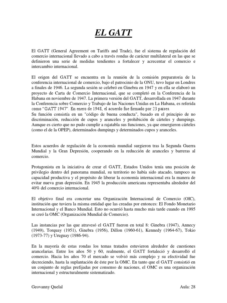 El Gatt | PDF | Acuerdo General sobre Aranceles Aduaneros y Comercio ...