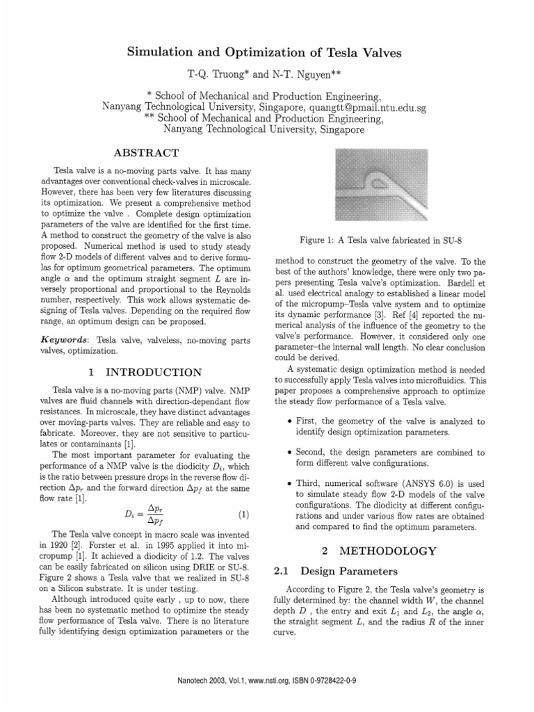 Simulation and Optimization of Tesla Valves by Truong | PDF