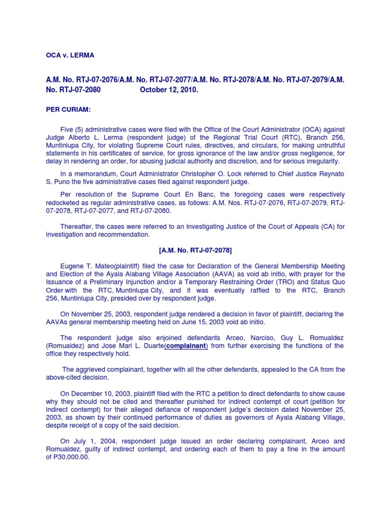 OCA V LERMA | PDF | Contempt Of Court | Pleading