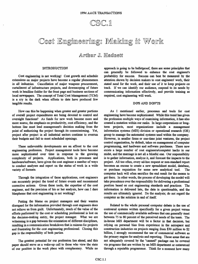 Cost Engineering | PDF | Project Management | Engineer