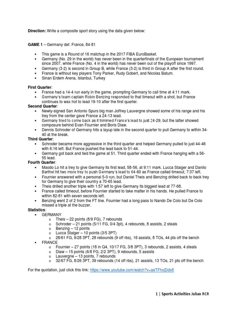 Sports Activity 1 | PDF | Basketball Teams | National Basketball ...