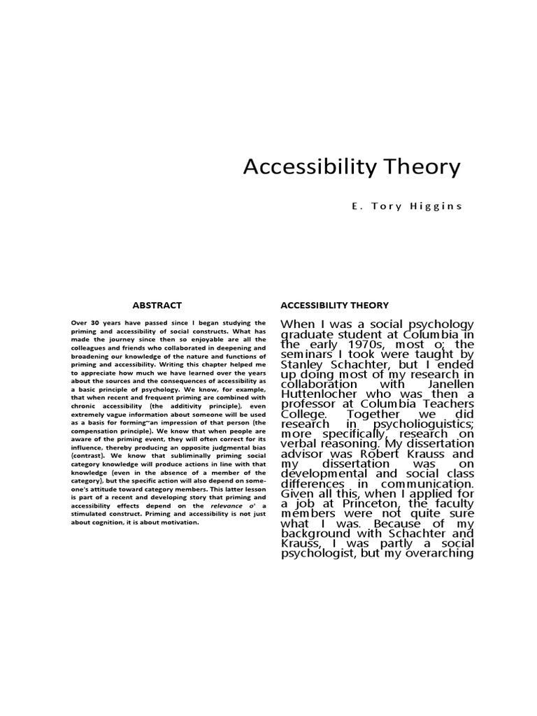Accessibility Theory: An Overview of E. Tory Higgins' Pioneering Work ...