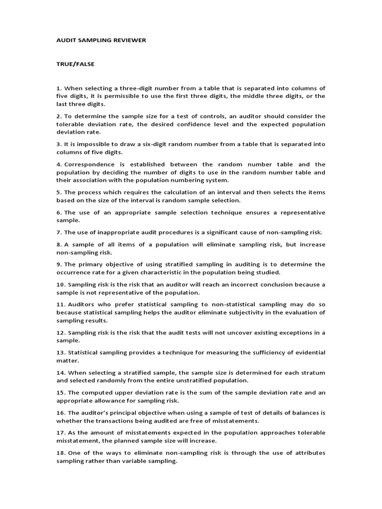 Audit Sampling Reviewer | PDF | Sampling (Statistics) | Audit