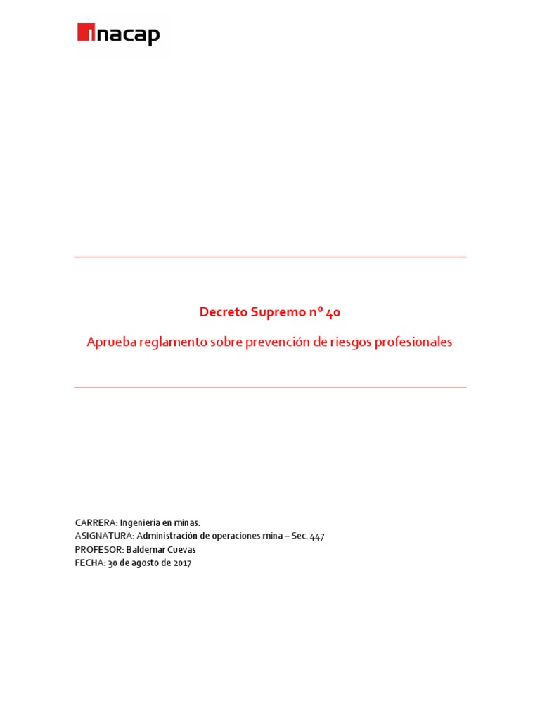 Resumen DS 40 | PDF | Derecho laboral | Minería