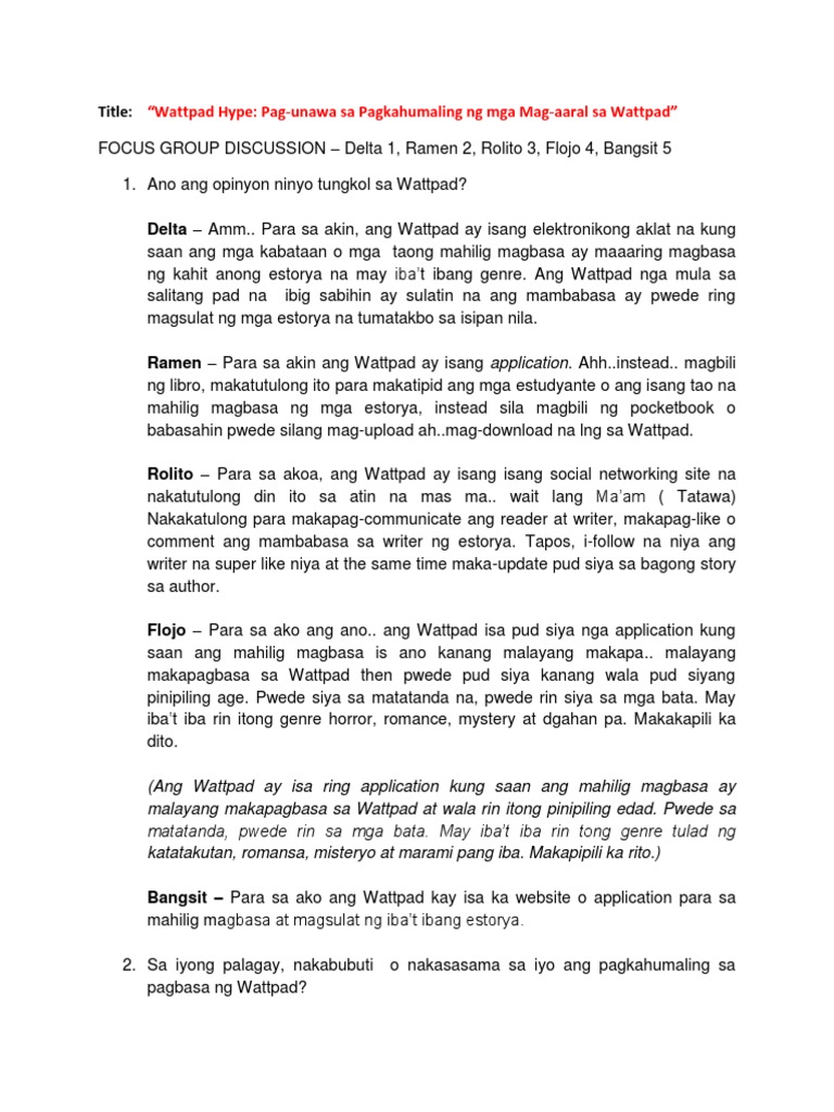 Focus Group Discussion | PDF