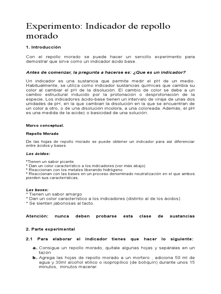 Experimento Repollo Morado | PDF | Ph | Ácido