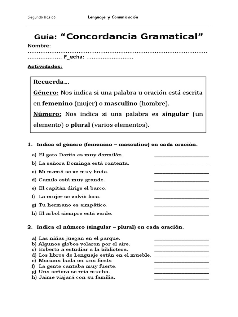 Concordancia de Género y Número en Oraciones | PDF | Oración | Lingüística