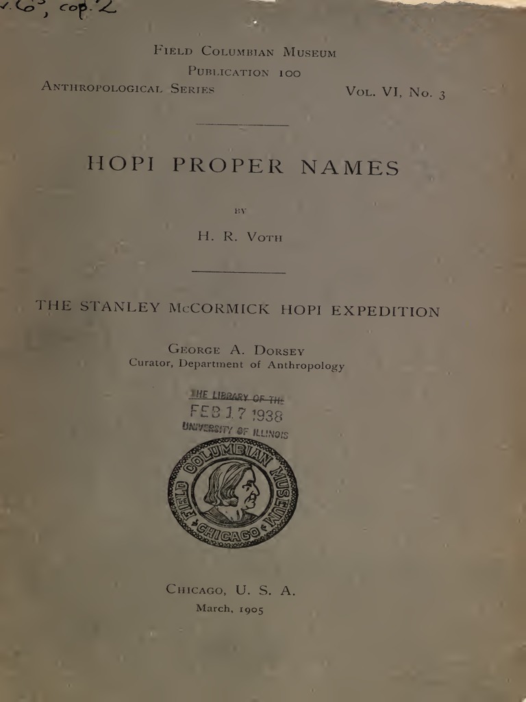Hopi Proper Names Voth PDF | PDF | Plural | Grammatical Gender