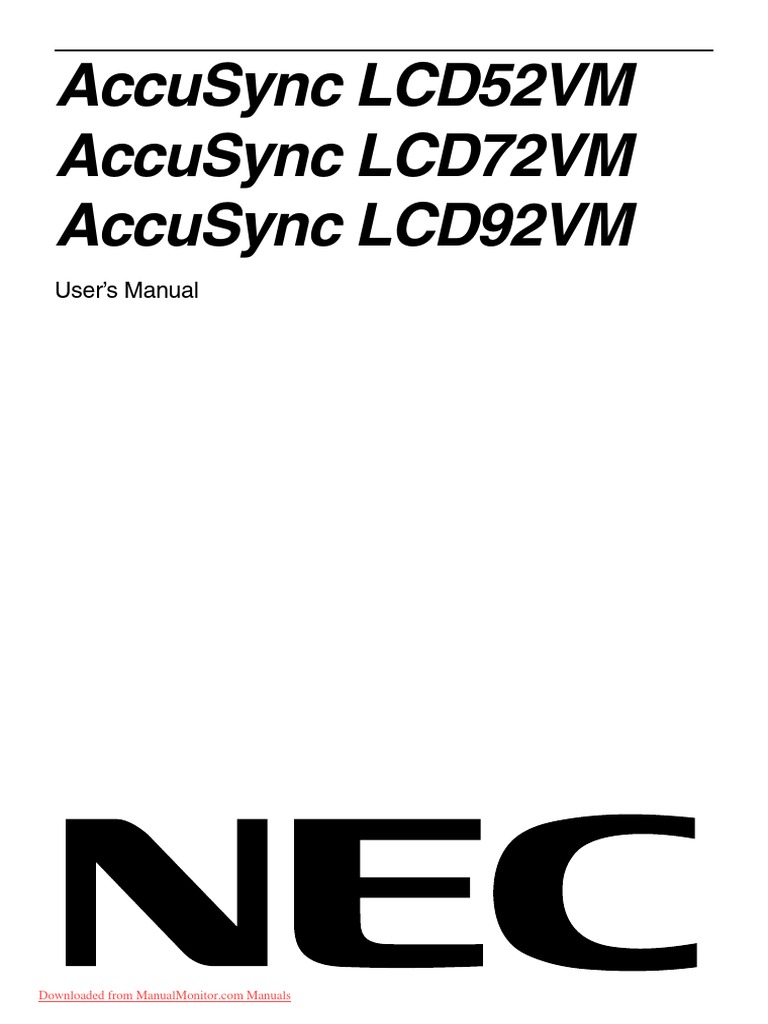 Nec Accusync Lcd92vm | PDF | Display Resolution | Computer Monitor
