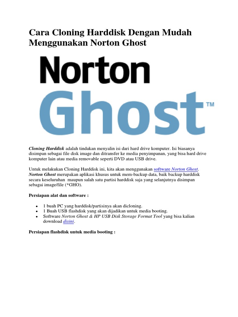 Cara Cloning Harddisk Dengan Mudah Menggunakan Norton Ghost | PDF