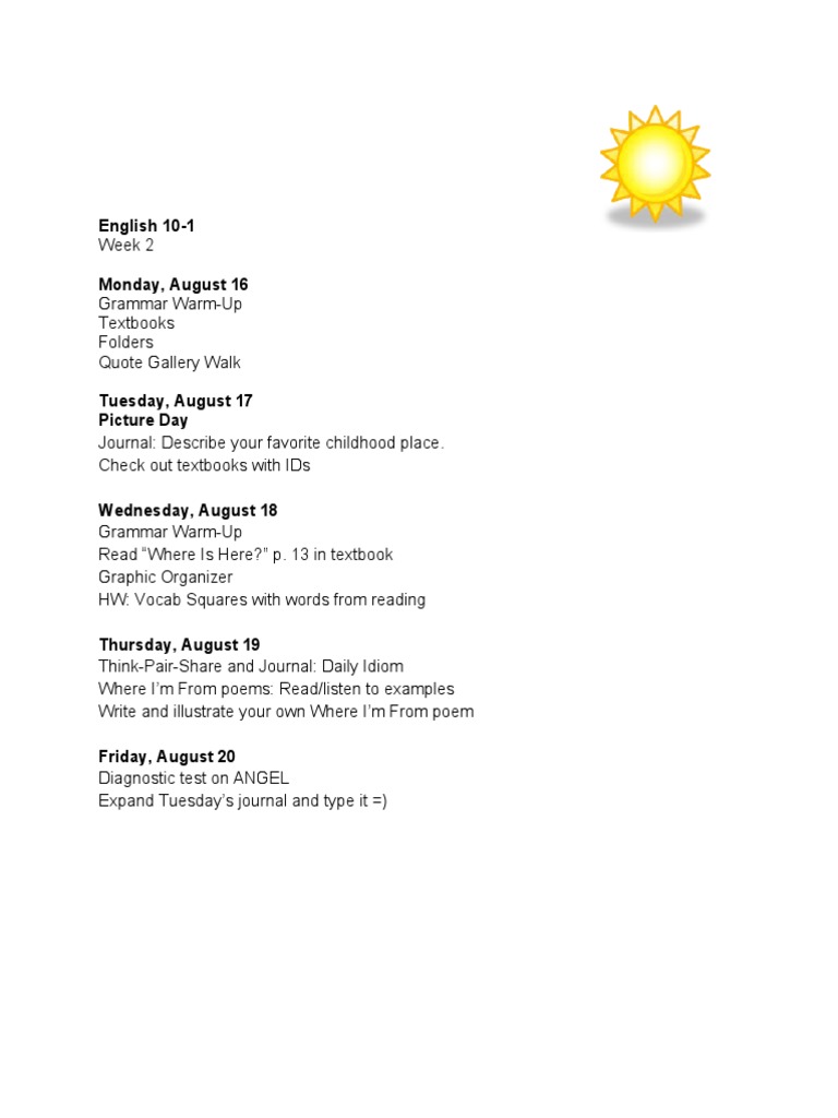 Week Agenda | PDF
