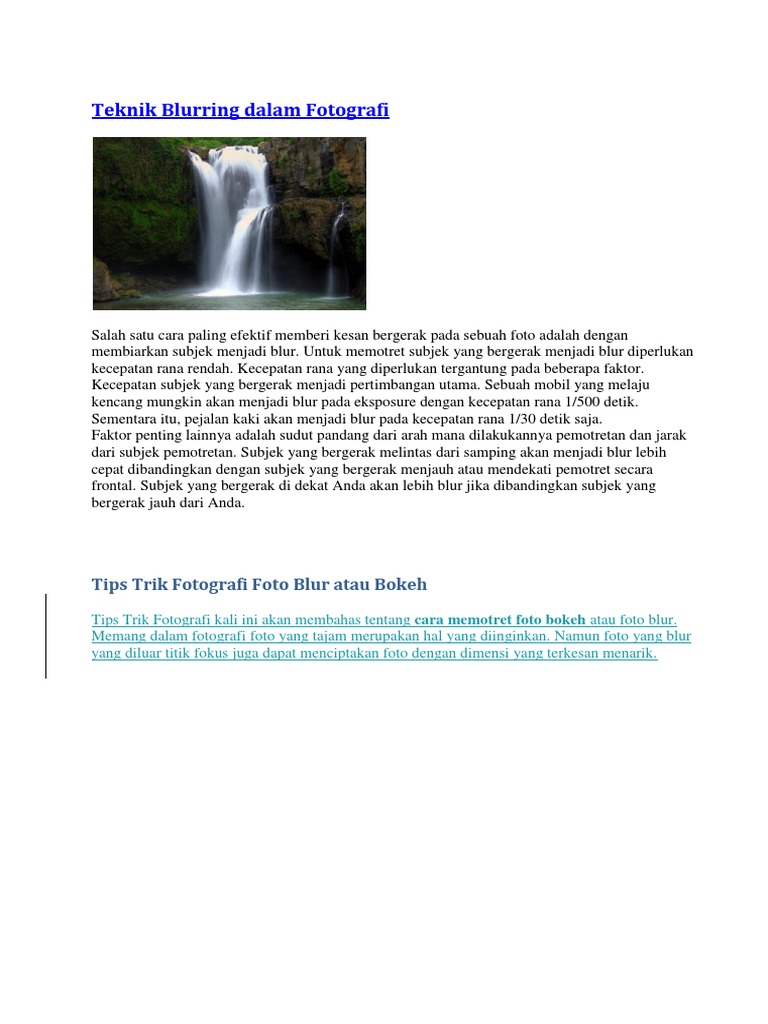 Teknik Blurring Dalam Fotografi | PDF