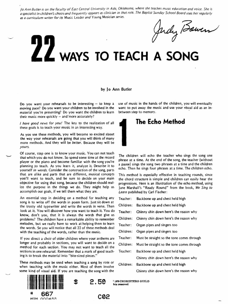 22 Ways To Teach A Song - Jo Ann Butler | PDF