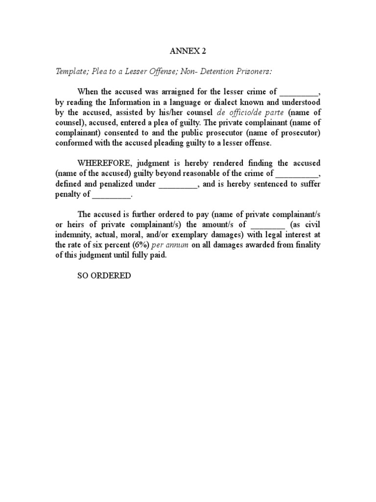 Template Plea To A Lesser Offense Non-Detention Prisoners | PDF