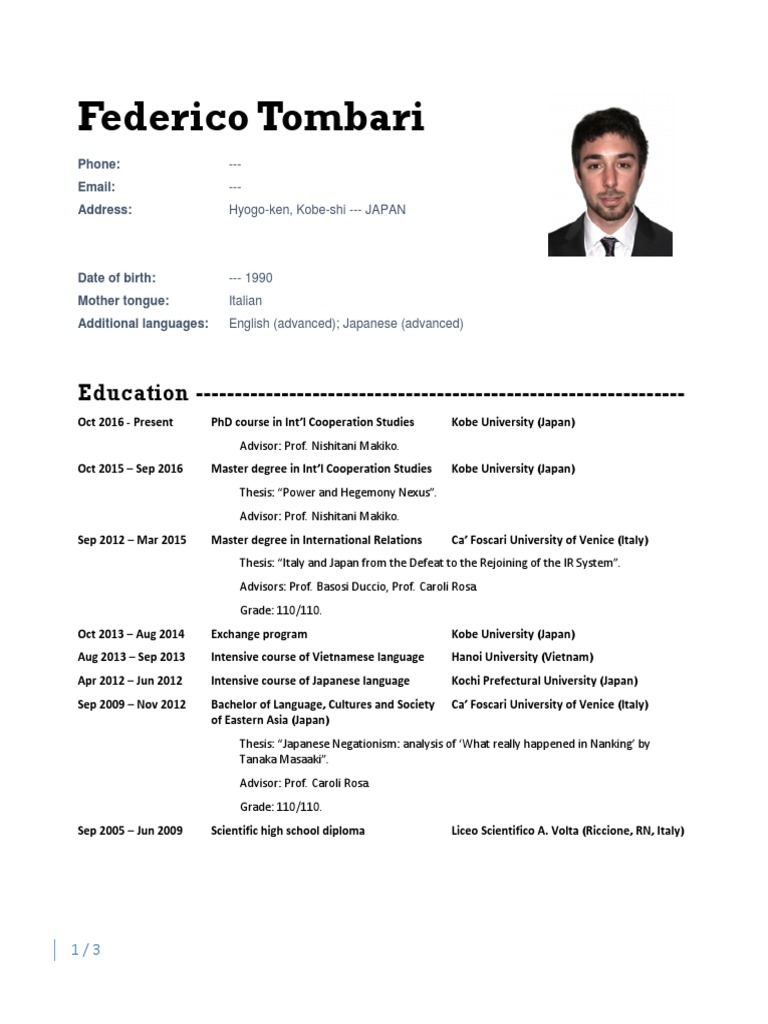 Curriculum Vitae | PDF | Japan | Languages