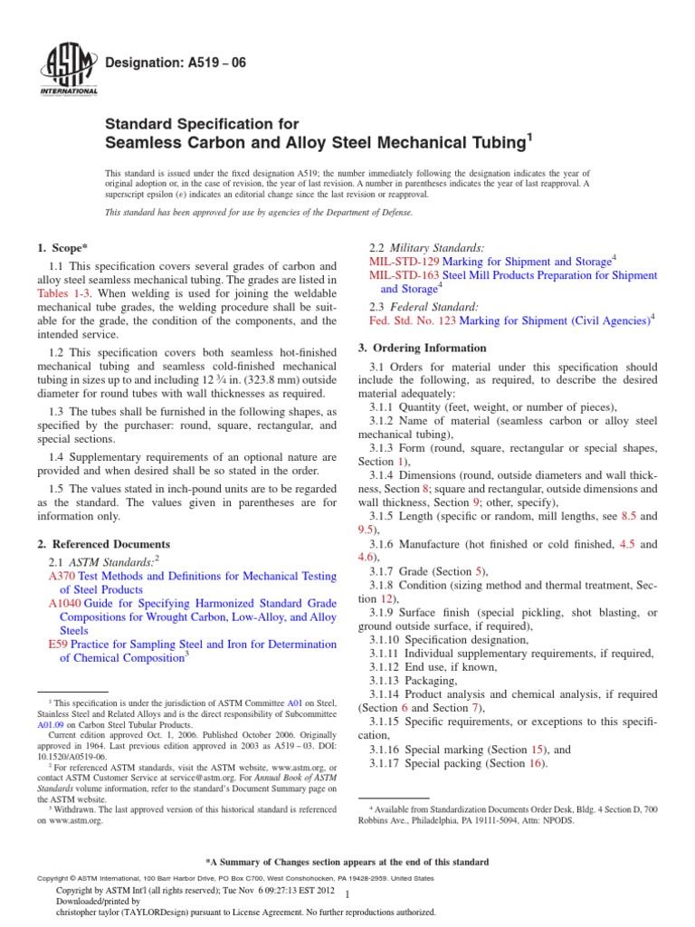Astm A519 PDF | PDF | Pipe (Fluid Conveyance) | Engineering Tolerance