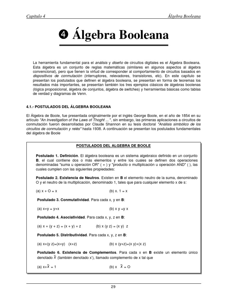 Postulados y Teoremas del Álgebra Booleana | PDF | Puerta lógica | Lógica