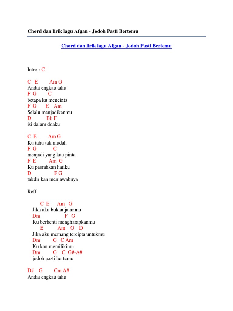 Chord Dan Lirik Lagu Afgan Jodoh Pasti Bertemu Pdf