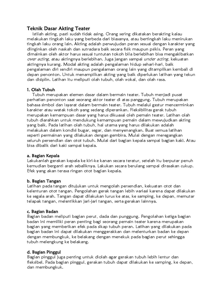 Teknik Dasar Akting dalam Teater | PDF